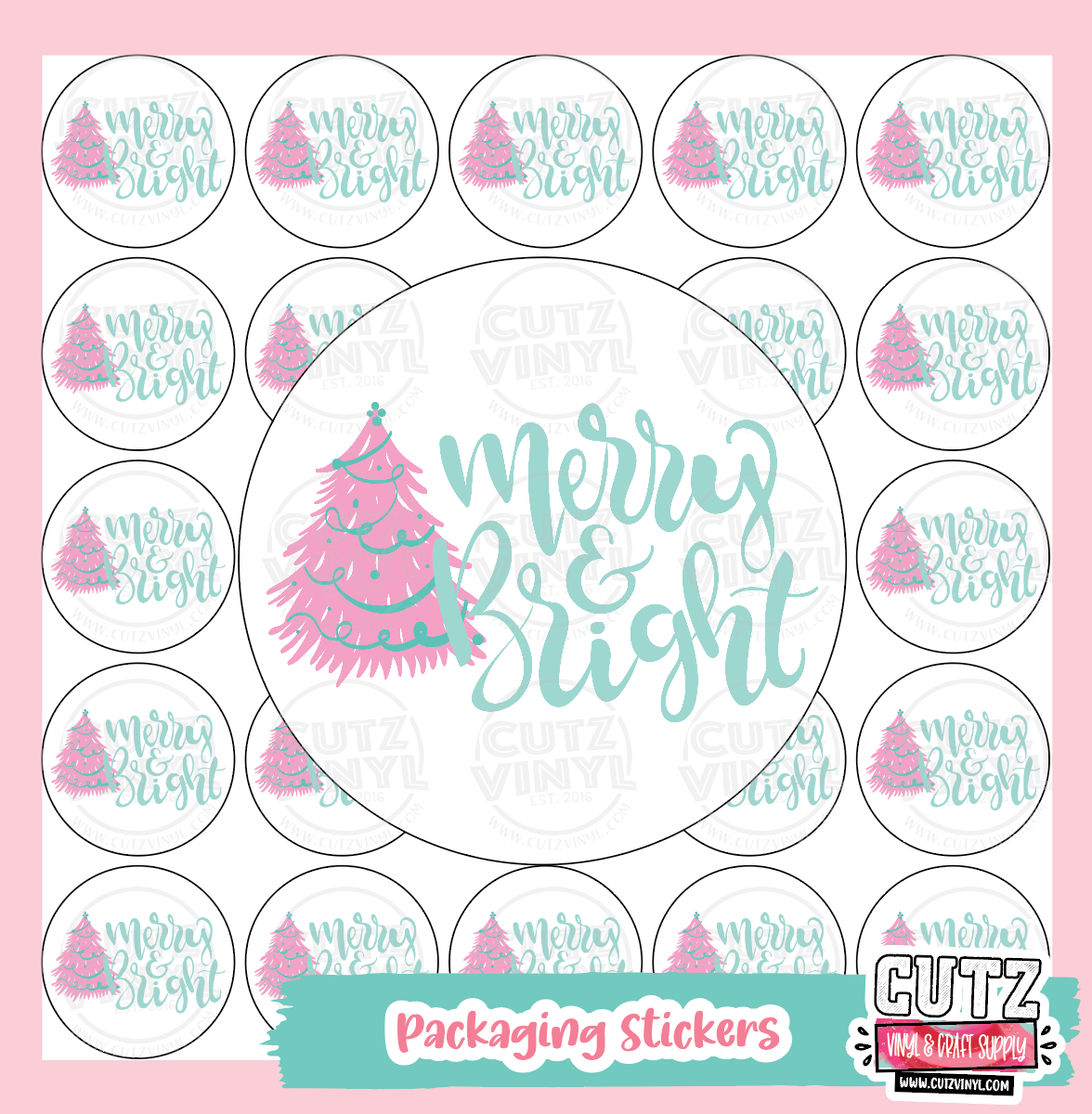 Pink Merry and Bright - Packaging Stickers – Cutz Vinyl and Craft Supplies