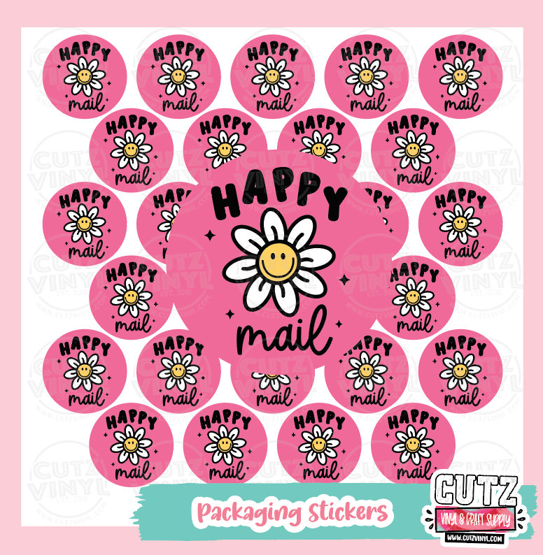 Happy Mail Retro Flower - Packaging Stickers – Cutz Vinyl and Craft ...